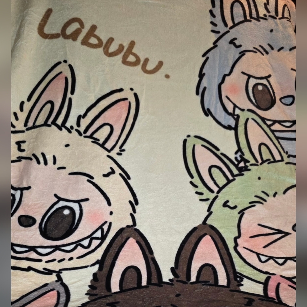 New! Labubu Character Throw Blanket - Cream And Brown - Gem